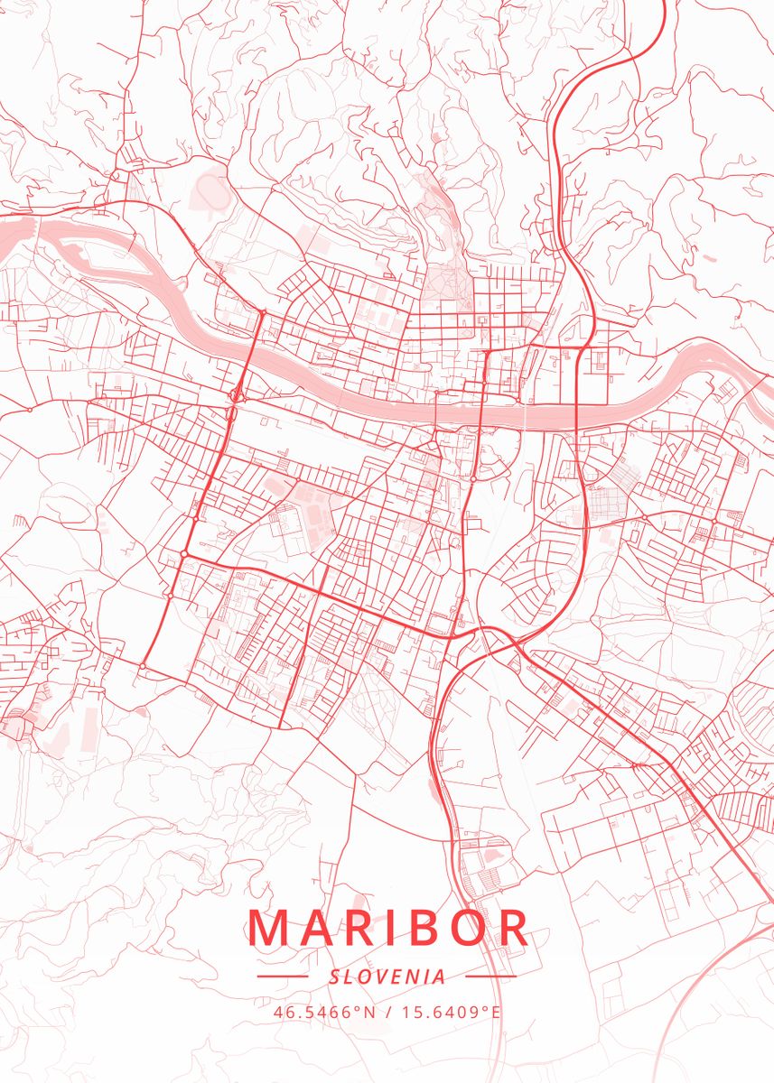 'Maribor Slovenia' Poster, picture, metal print, paint by Designer Map ...