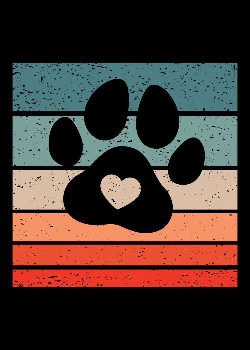 'Dog Paw Retro Vintage' Poster, picture, metal print, paint by ...