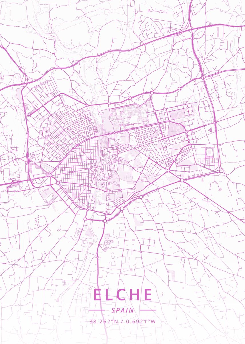 'Elche Spain' Poster, picture, metal print, paint by Designer Map Art ...