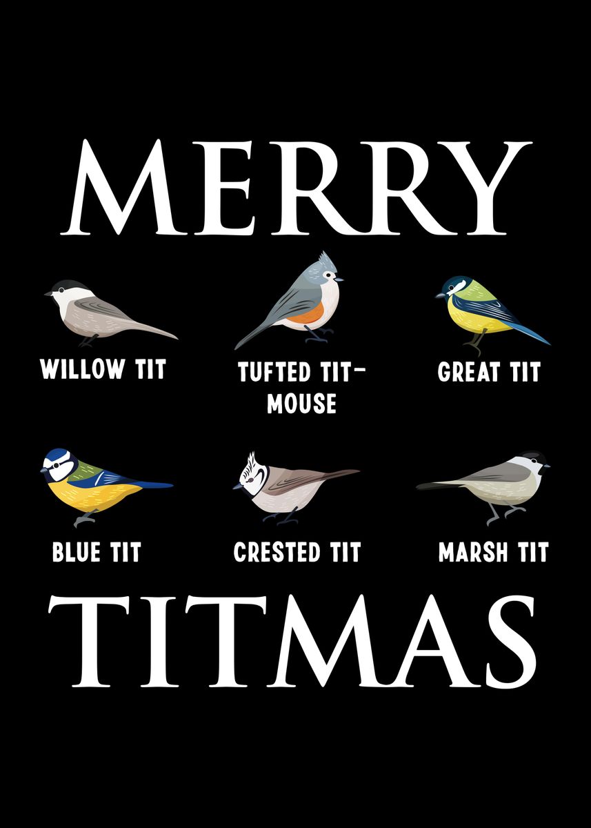 'Merry Titmas Funny' Poster, picture, metal print, paint by Phil | Displate