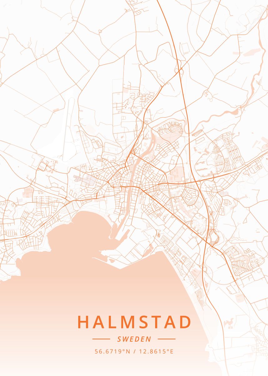 'Halmstad Sweden' Poster, picture, metal print, paint by Designer Map ...