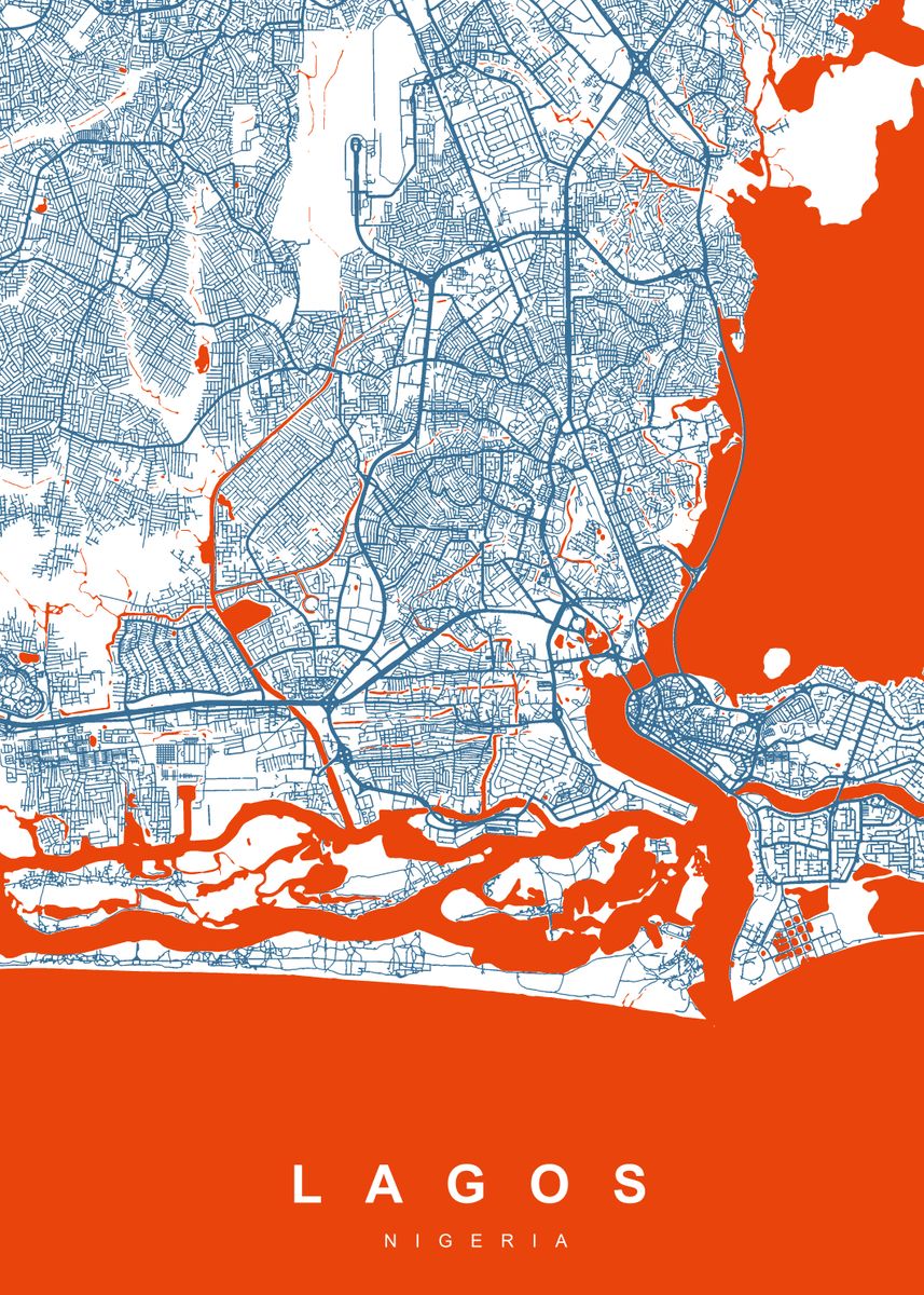 'LAGOS City Map NIGERIA' Poster, picture, metal print, paint by ...