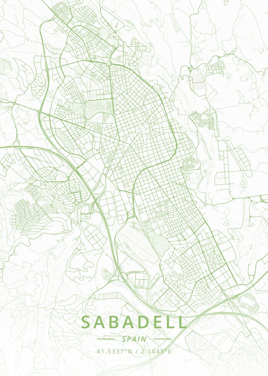 'Sabadell Spain' Poster, picture, metal print, paint by Designer Map ...