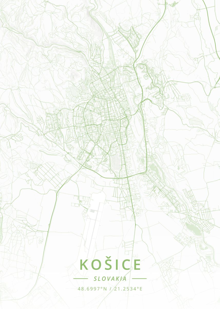 'Kosice Slovakia' Poster, picture, metal print, paint by Designer Map ...