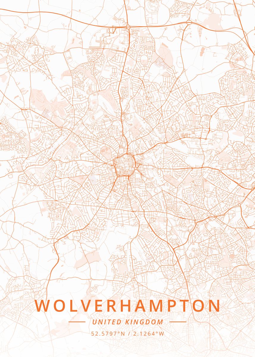 'Wolverhampton UK' Poster, picture, metal print, paint by Designer Map ...