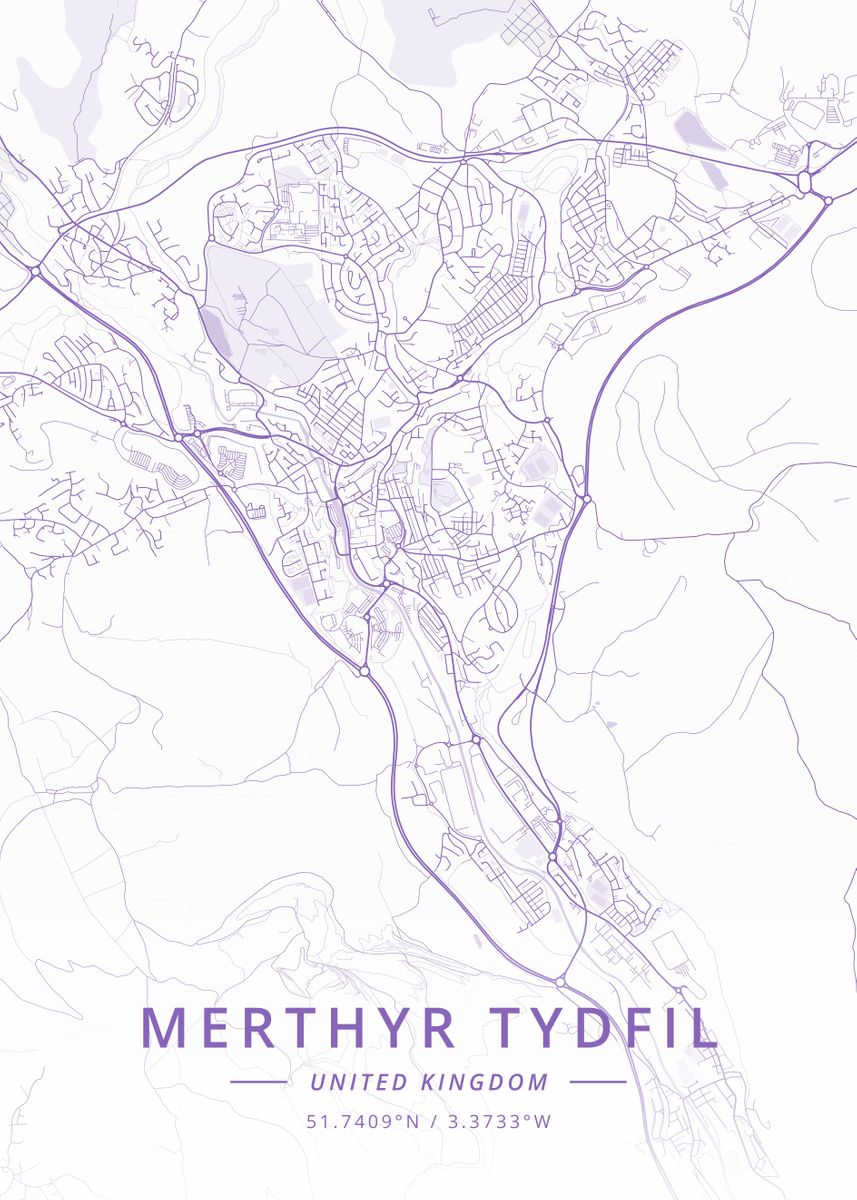 'Merthyr Tydfil UK' Poster, picture, metal print, paint by Designer Map ...