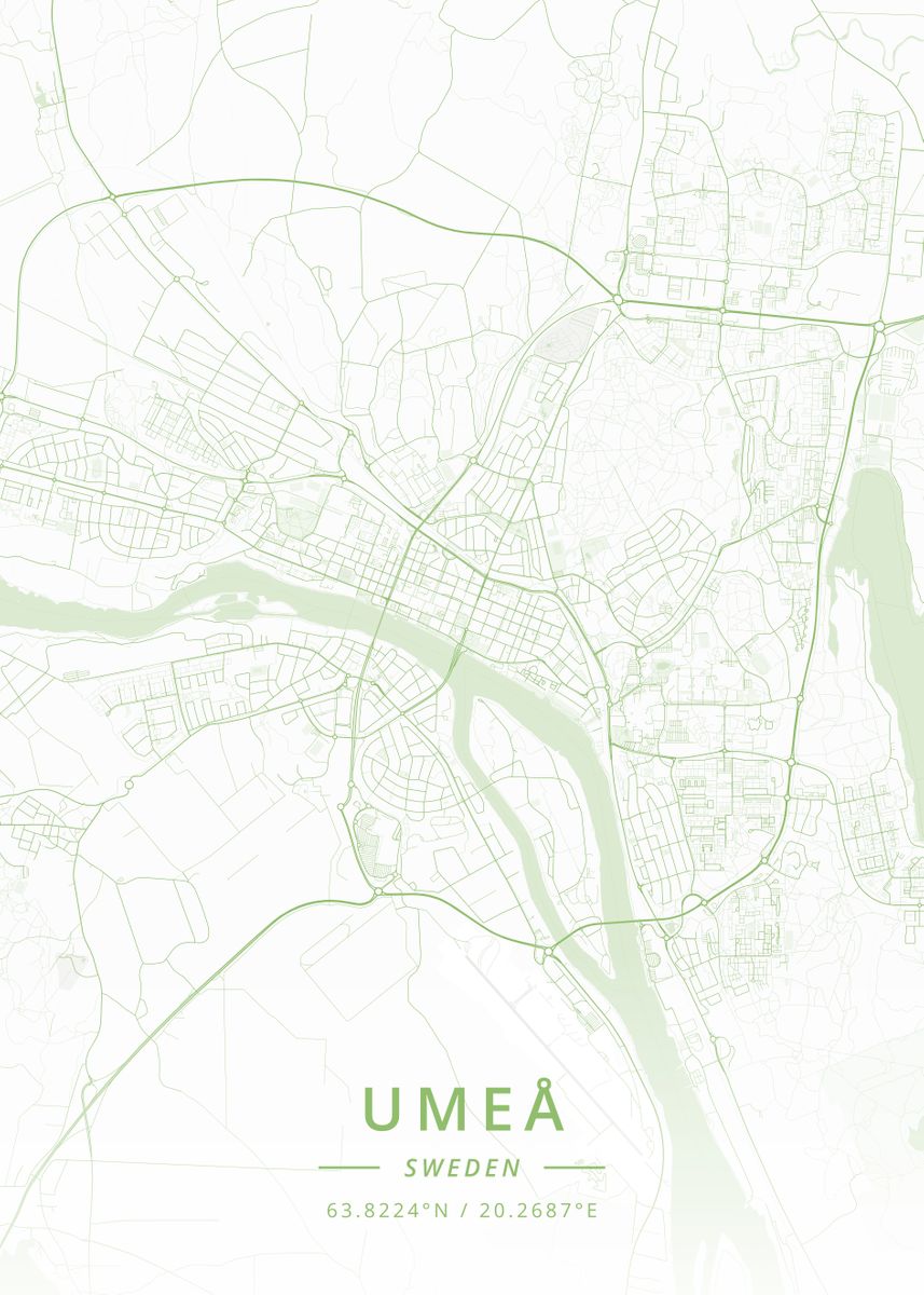 'Umea Sweden' Poster, picture, metal print, paint by Designer Map Art ...