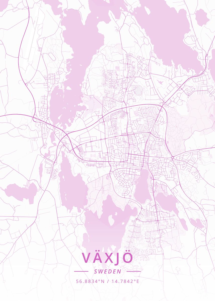 'Vaxjo Sweden' Poster, picture, metal print, paint by Designer Map Art ...
