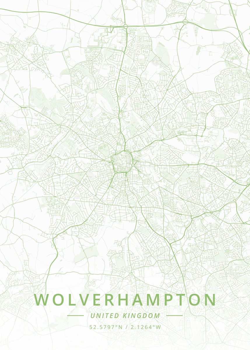 'Wolverhampton UK' Poster, picture, metal print, paint by Designer Map ...