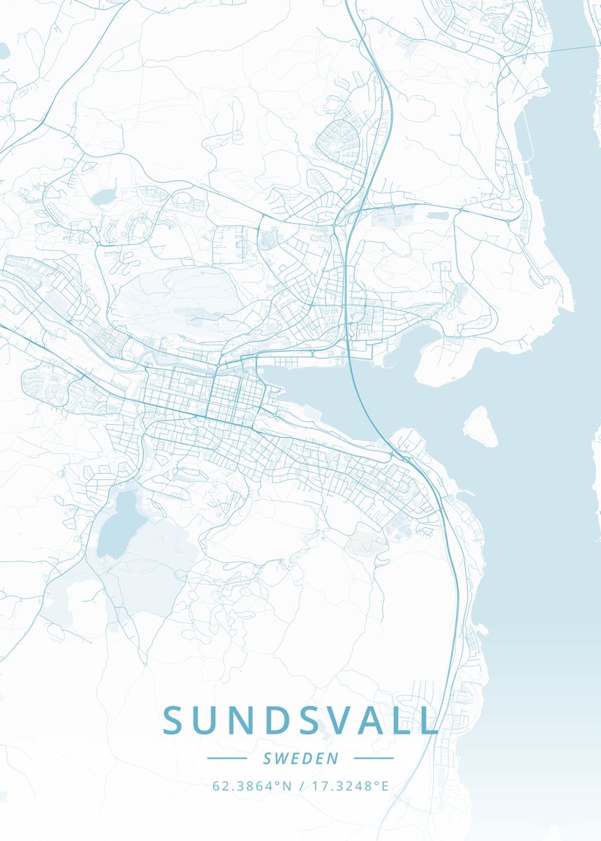 'Sundsvall Sweden' Poster, picture, metal print, paint by Designer Map ...