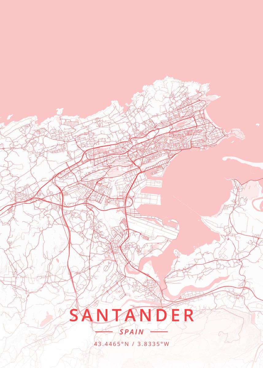 'Santander Spain' Poster, picture, metal print, paint by Designer Map ...