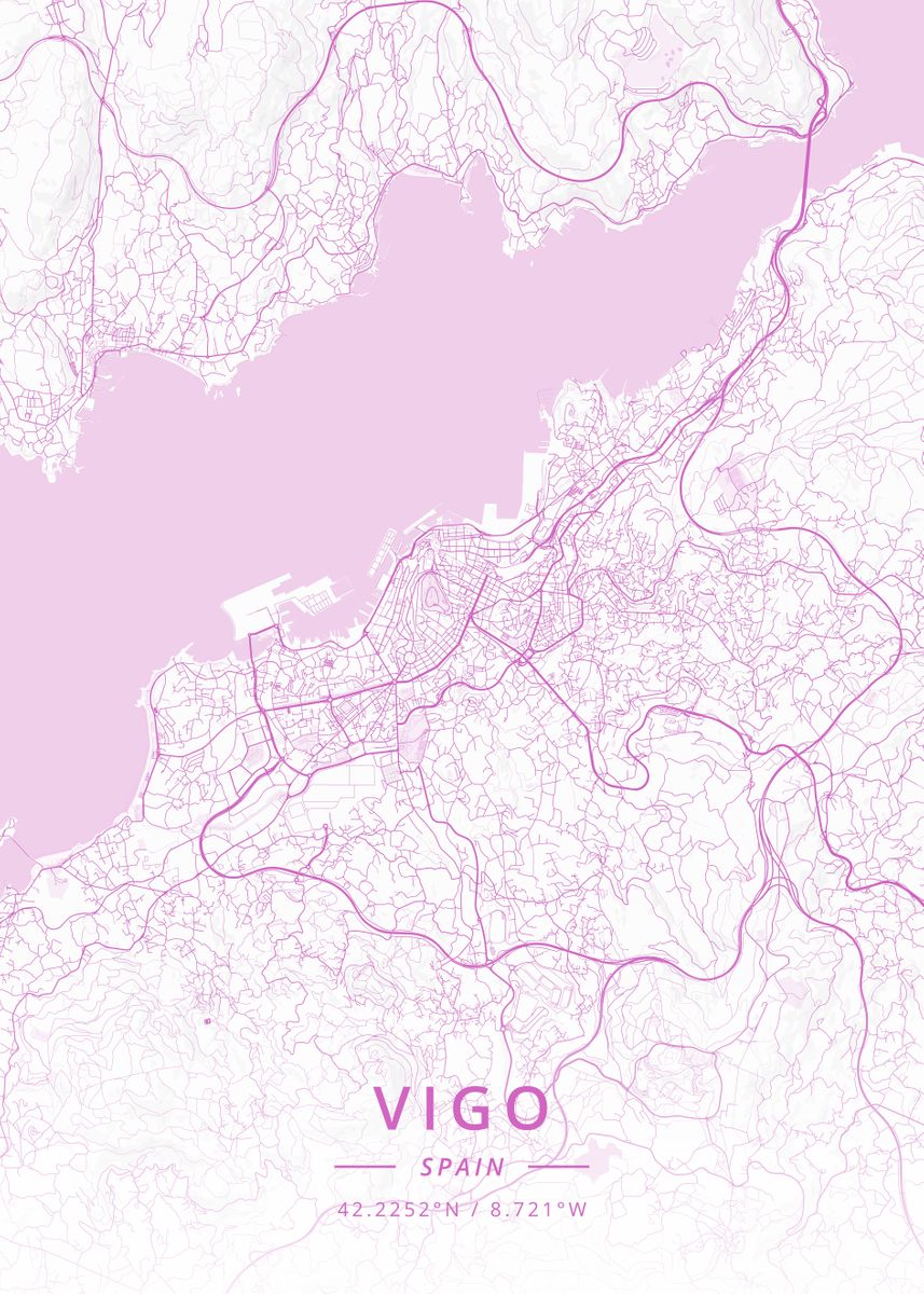 'Vigo Spain' Poster, picture, metal print, paint by Designer Map Art ...