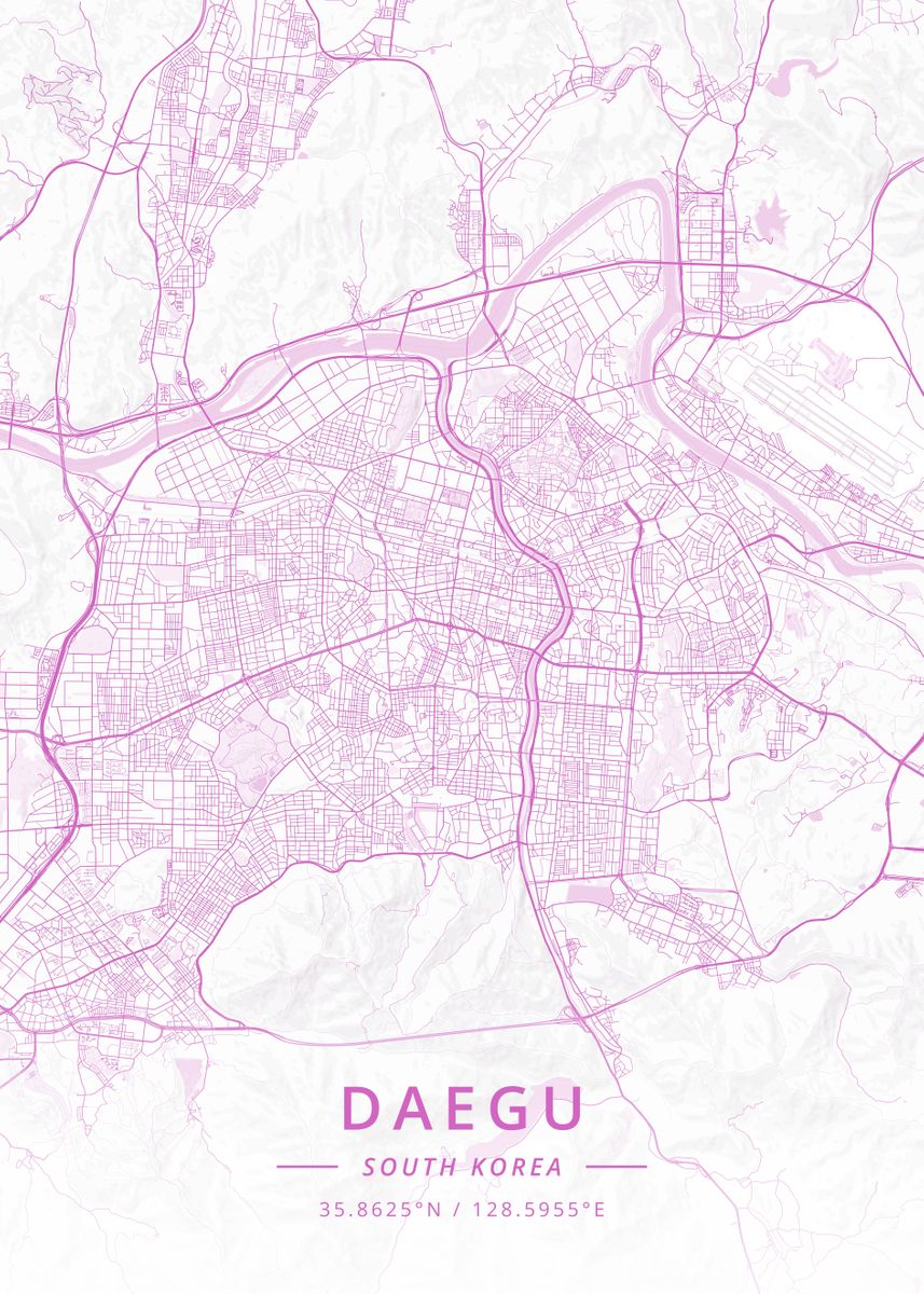 'Daegu South Korea' Poster, picture, metal print, paint by Designer Map ...
