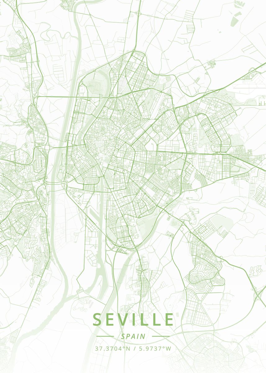'Seville Spain' Poster, picture, metal print, paint by Designer Map Art ...
