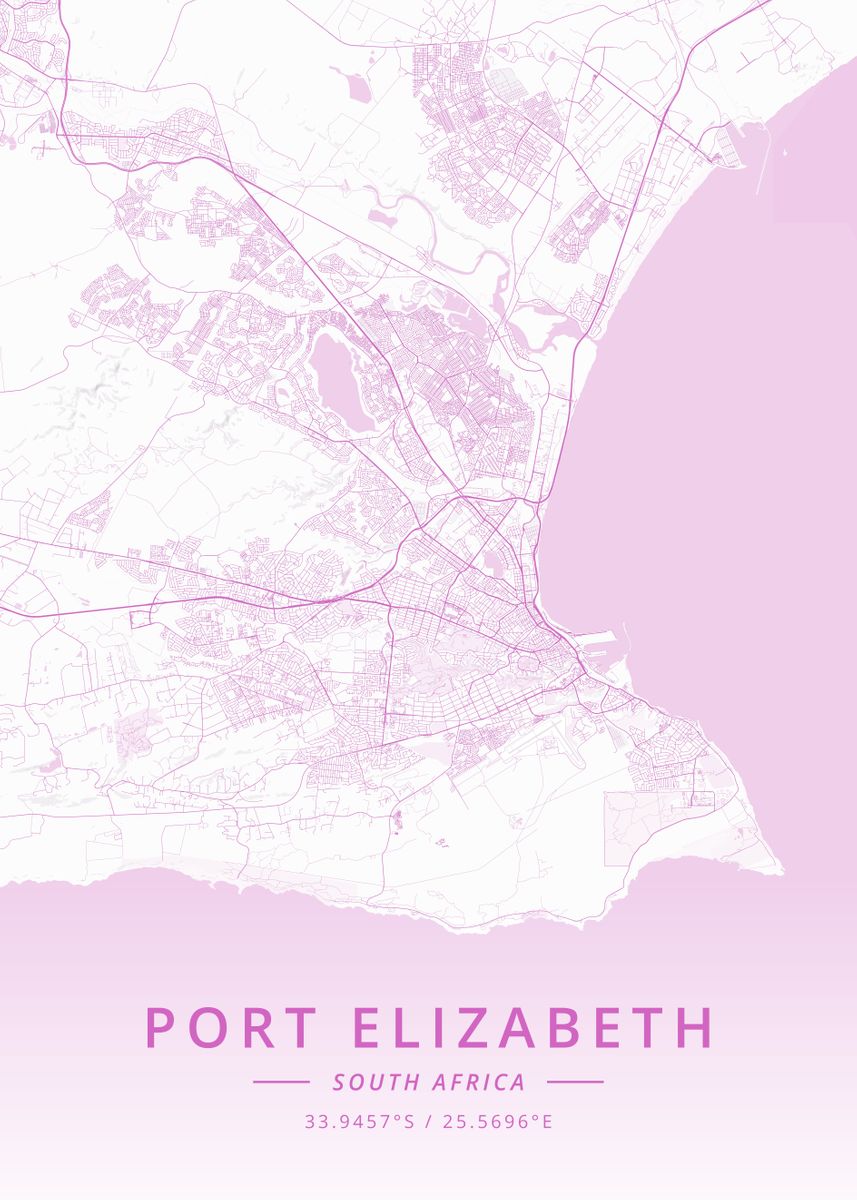 'Port Elizabeth SA' Poster, picture, metal print, paint by Designer Map ...