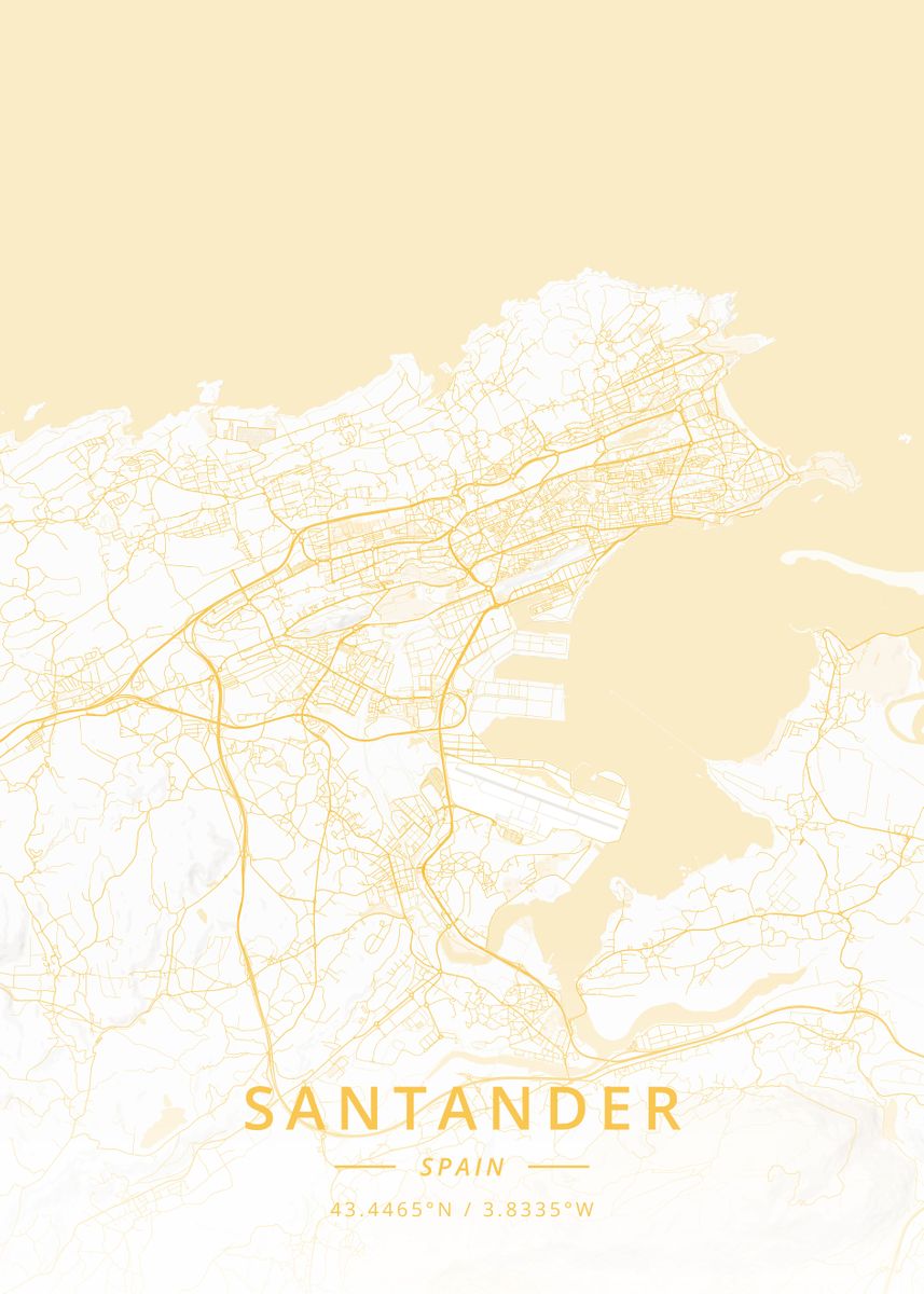 'Santander Spain' Poster, picture, metal print, paint by Designer Map ...