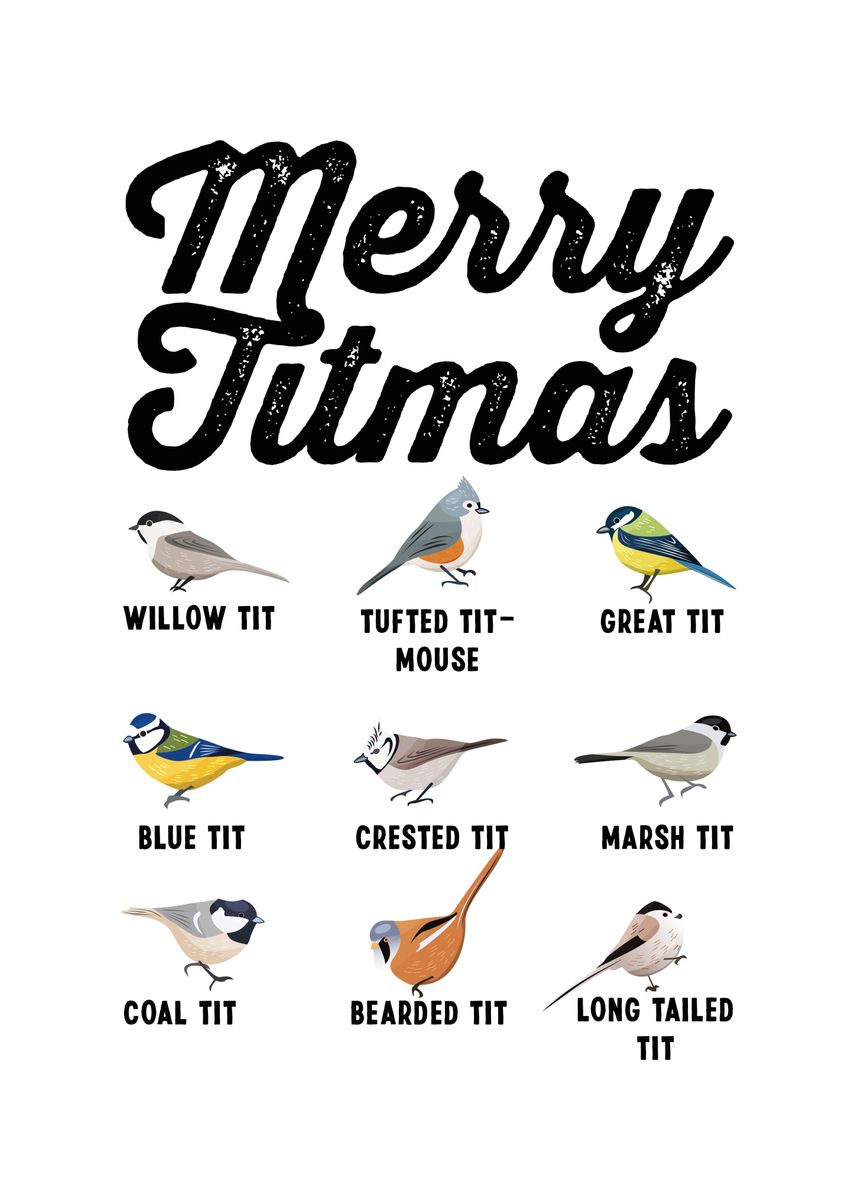 'Merry Titmas Funny' Poster, picture, metal print, paint by Phil | Displate