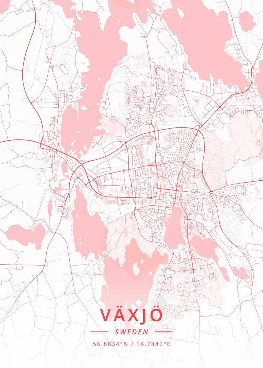 'Vaxjo Sweden' Poster, picture, metal print, paint by Designer Map Art ...
