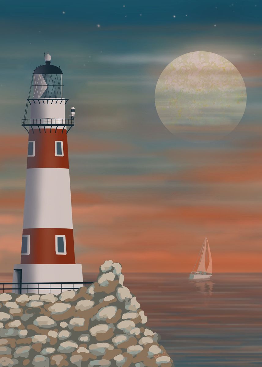 'Lighthouse minimal art ' Poster, picture, metal print, paint by Julia ...
