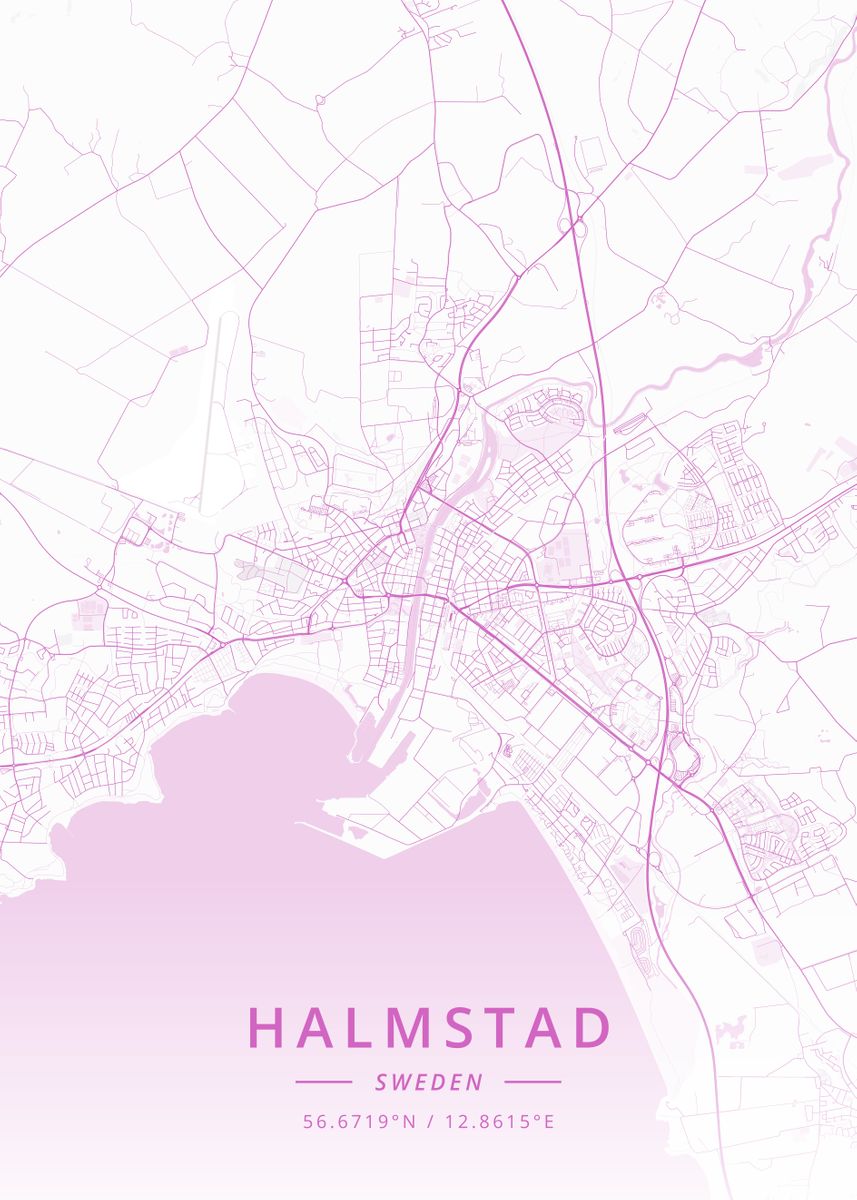 'Halmstad Sweden' Poster, picture, metal print, paint by Designer Map ...
