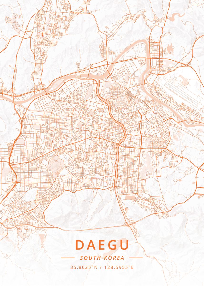 'Daegu South Korea' Poster, picture, metal print, paint by Designer Map ...
