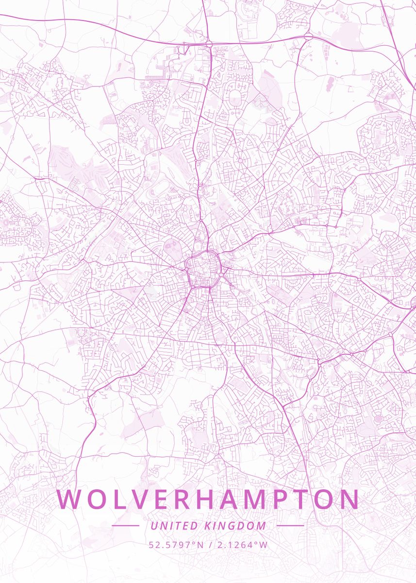 'Wolverhampton UK' Poster, picture, metal print, paint by Designer Map ...