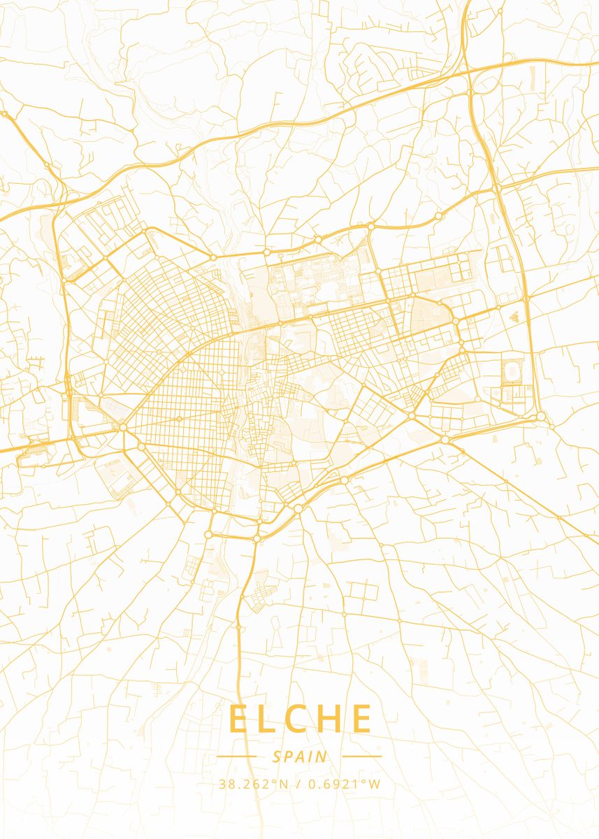 'Elche Spain' Poster, picture, metal print, paint by Designer Map Art ...