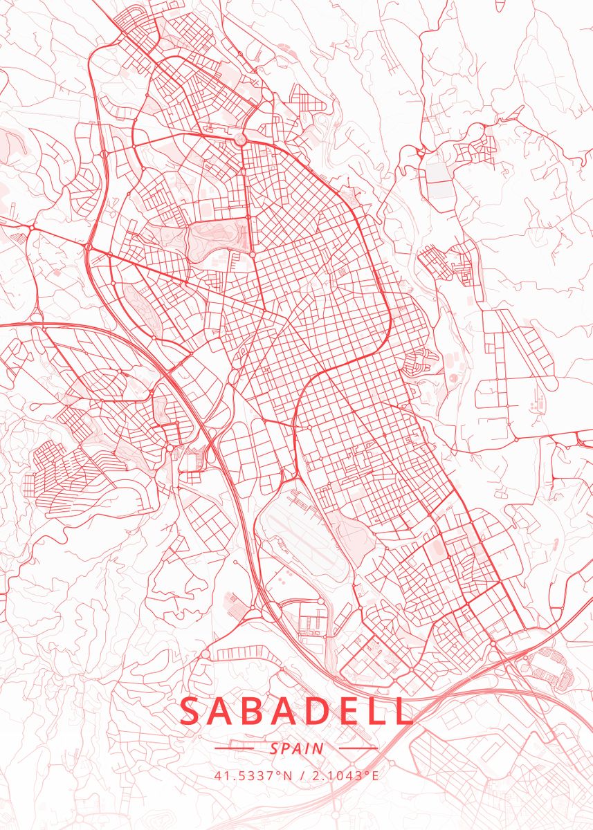 'Sabadell Spain' Poster, picture, metal print, paint by Designer Map ...