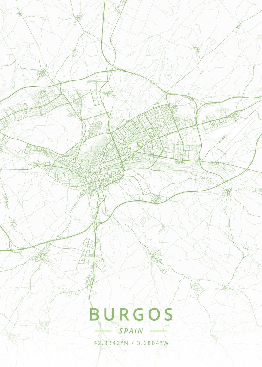 'Burgos Spain' Poster, picture, metal print, paint by Designer Map Art ...