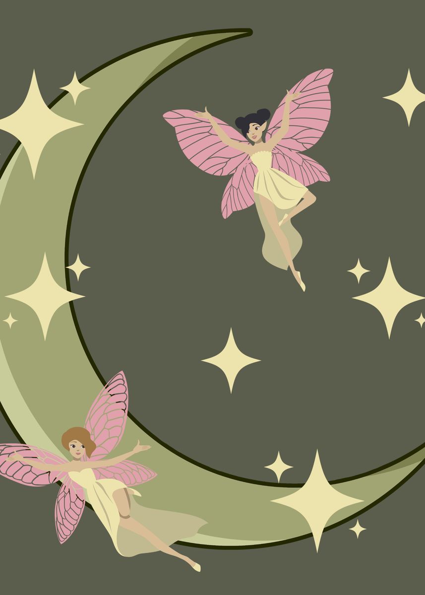 'Fairycore Moon Fairies' Poster, picture, metal print, paint by ...