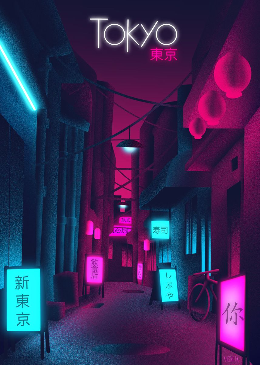 'Tokyo neon art digital ' Poster, picture, metal print, paint by ...