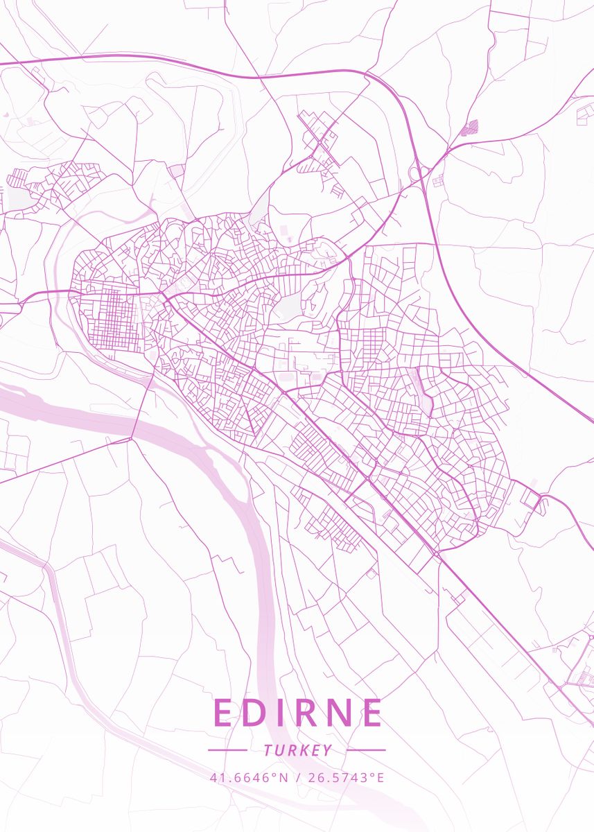 'Edirne Turkey' Poster, picture, metal print, paint by Designer Map Art ...