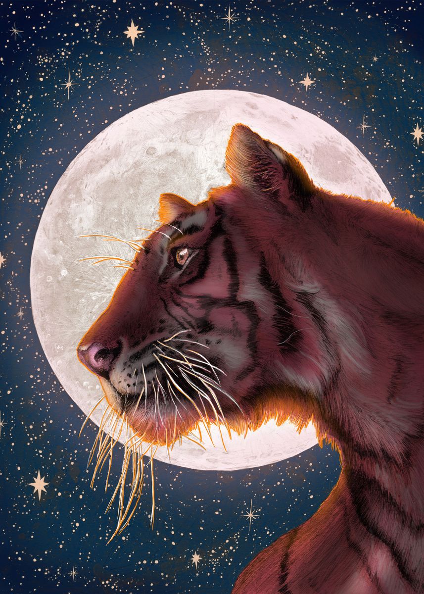 'Moon and Tiger Colour' Poster, picture, metal print, paint by Ella ...