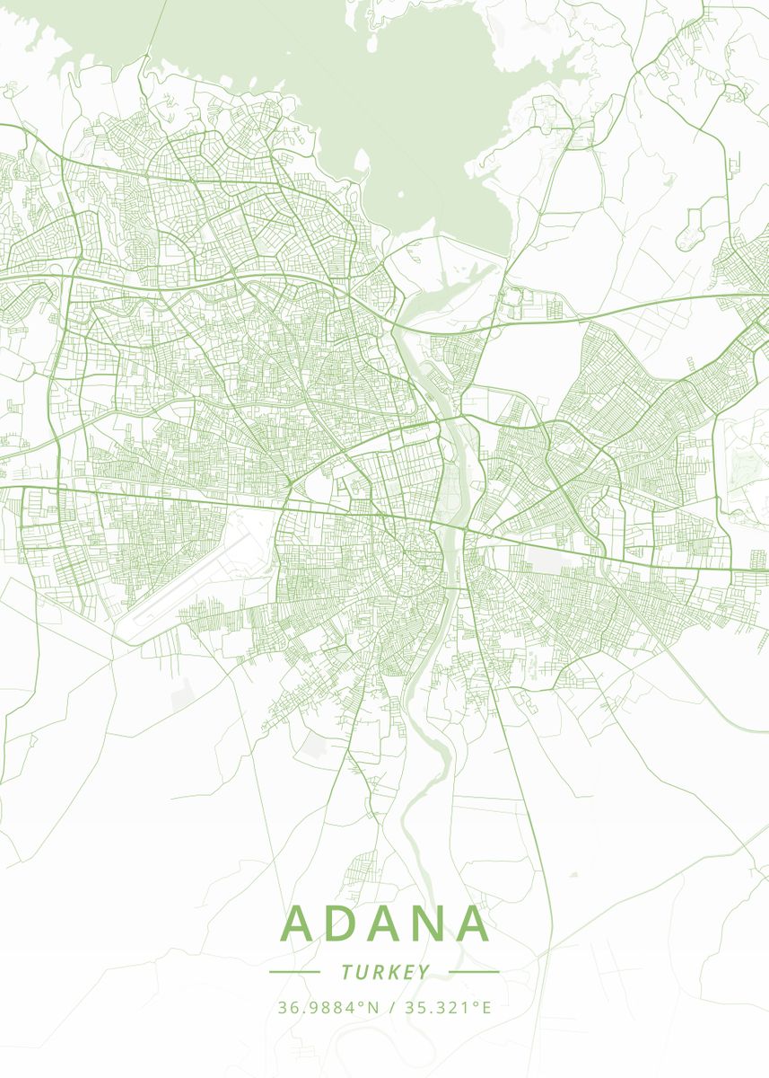'Adana Turkey' Poster, picture, metal print, paint by Designer Map Art ...