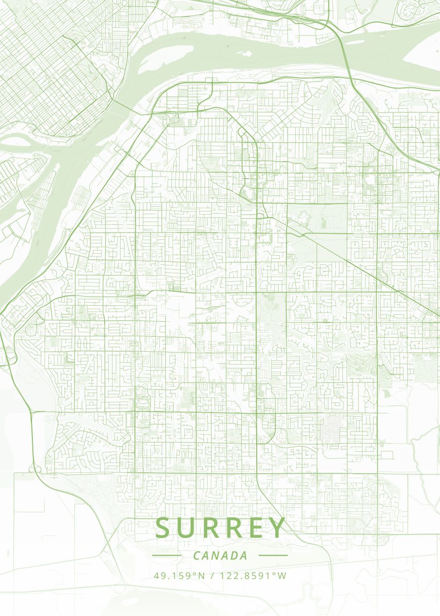 'Surrey Canada' Poster, picture, metal print, paint by Designer Map Art ...