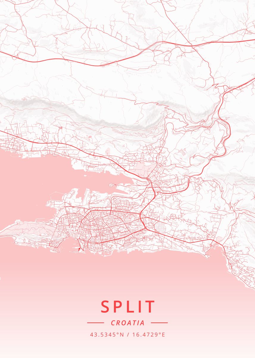 'Split Croatia' Poster, picture, metal print, paint by Designer Map Art ...