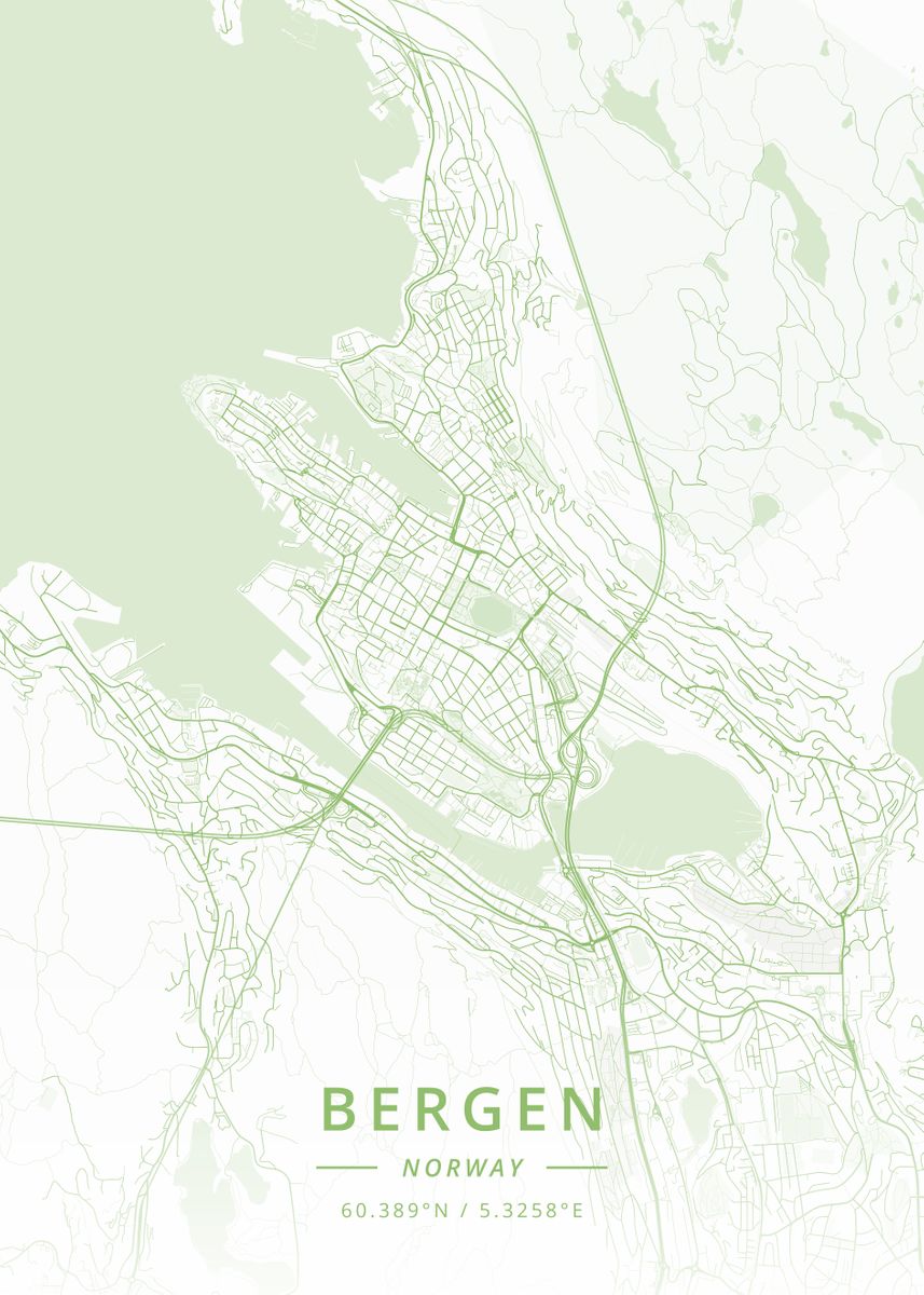 'Bergen Norway' Poster by Designer Map Art | Displate