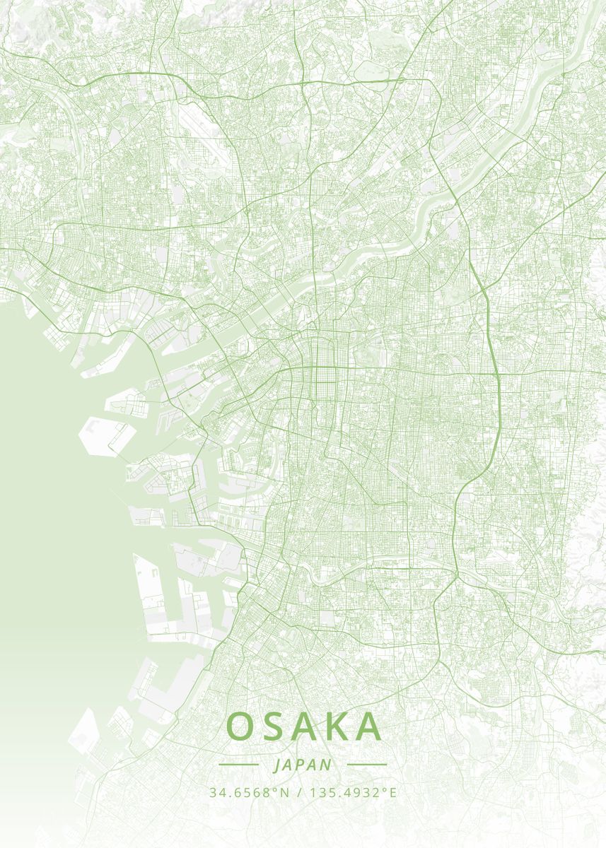 'Osaka Japan' Poster, picture, metal print, paint by Designer Map Art ...