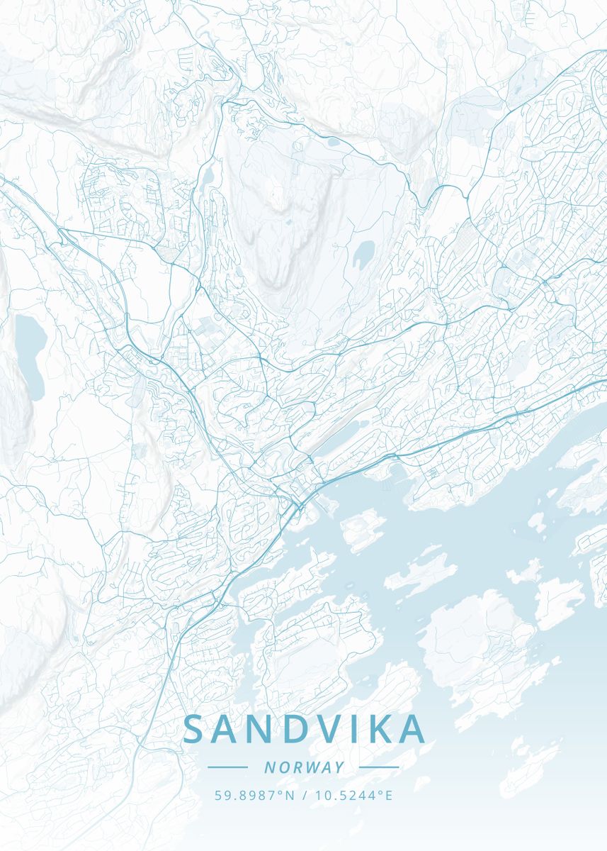'Sandvika Norway' Poster, picture, metal print, paint by Designer Map ...