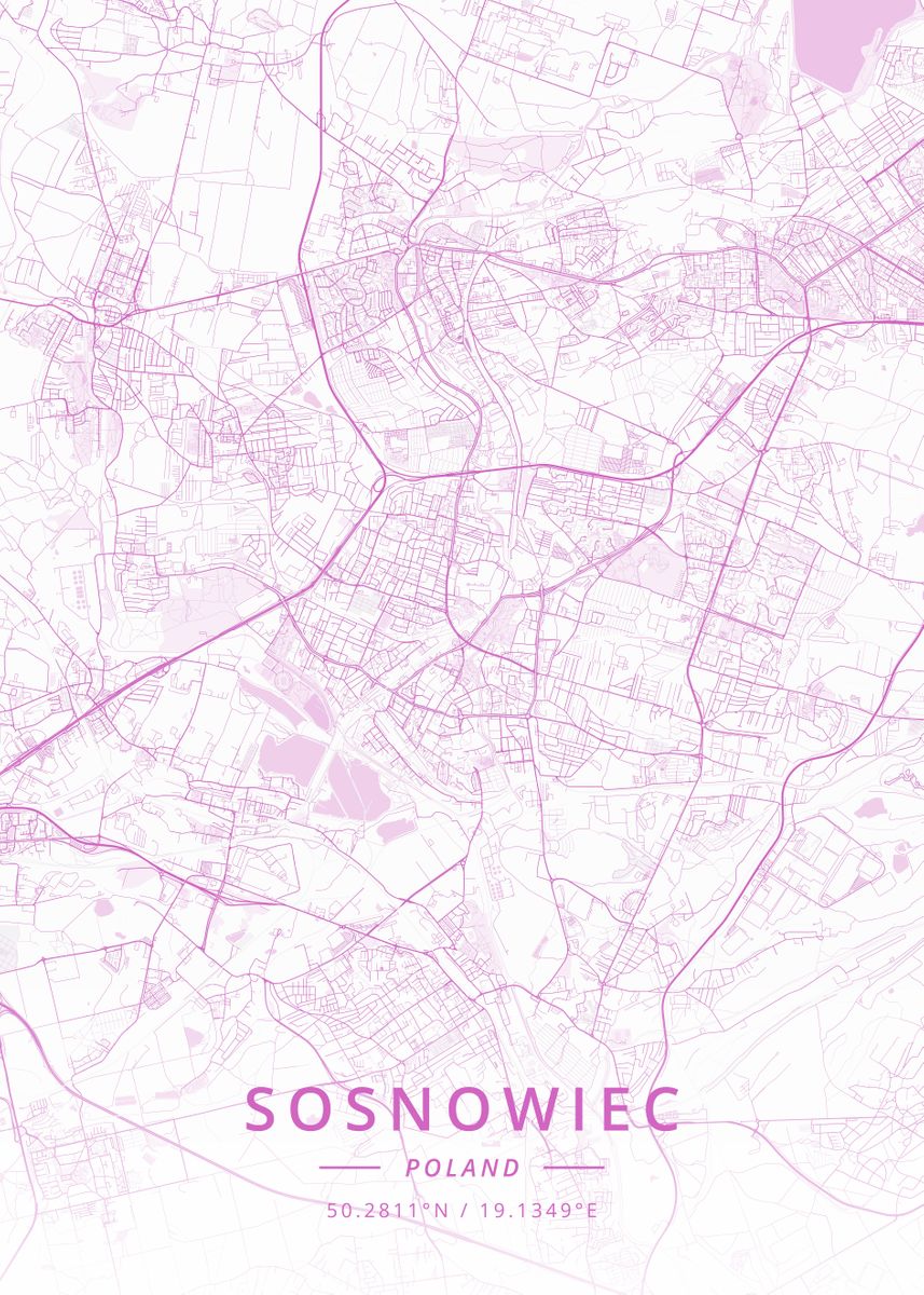 'Sosnowiec Poland' Poster, picture, metal print, paint by Designer Map ...
