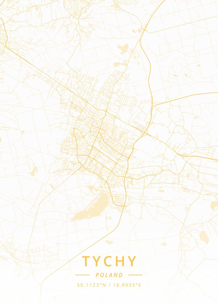 'Tychy Poland' Poster, picture, metal print, paint by Designer Map Art ...