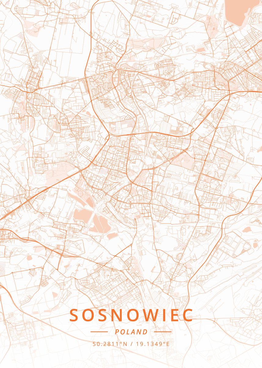 'Sosnowiec Poland' Poster, picture, metal print, paint by Designer Map ...