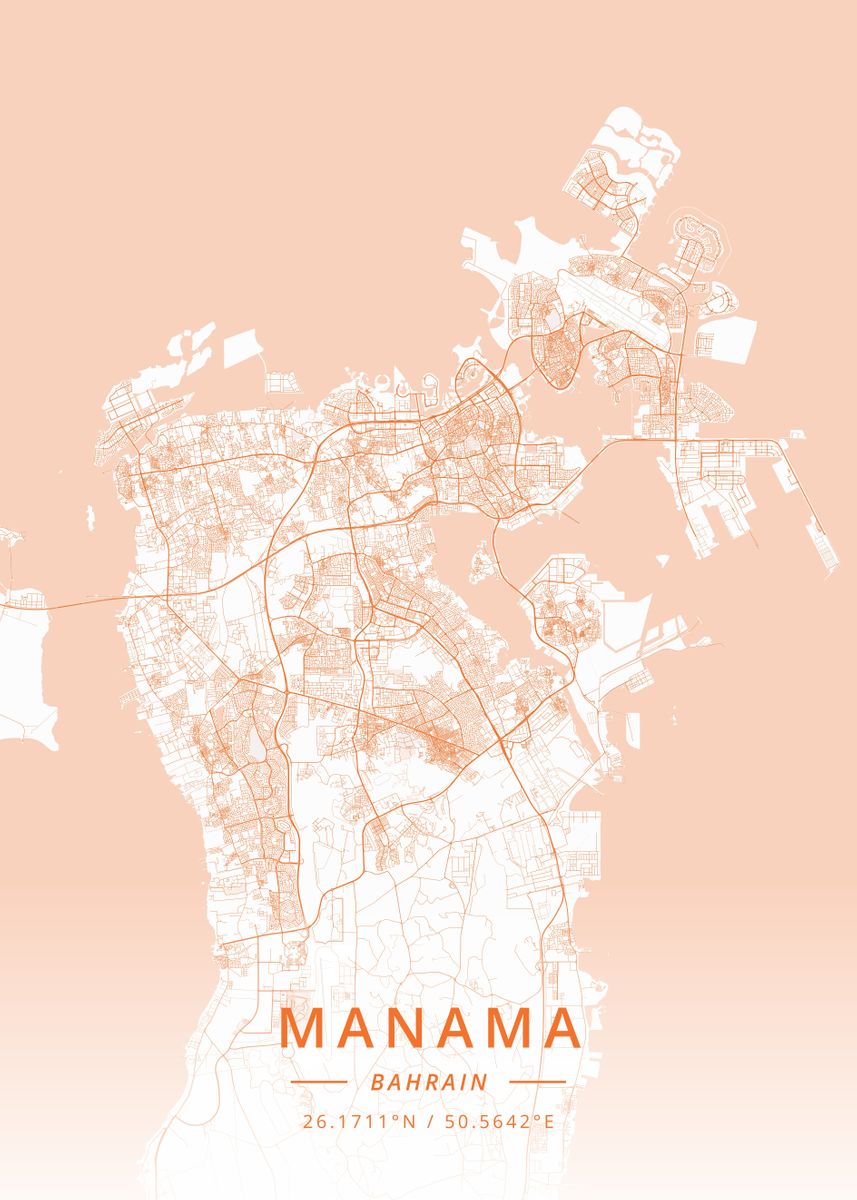 'Manama Bahrain' Poster, picture, metal print, paint by Designer Map ...