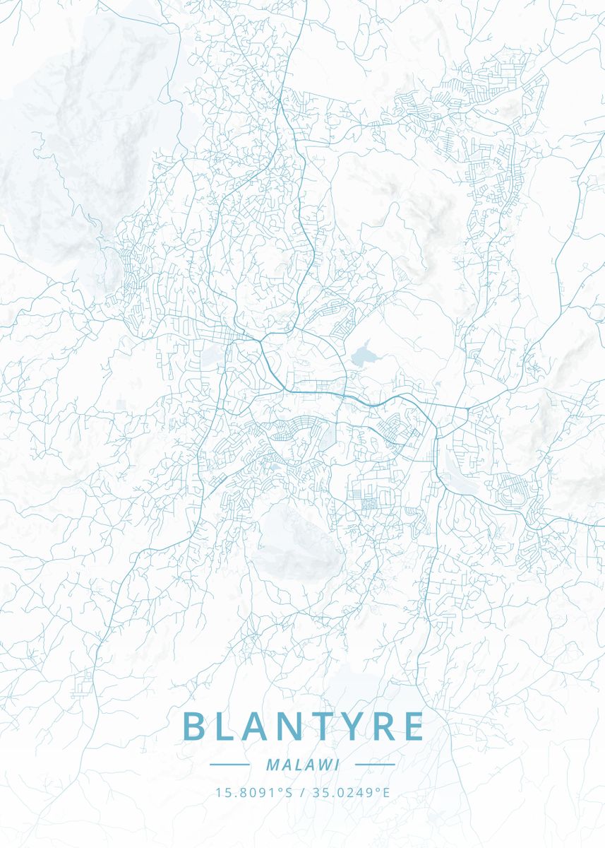 'Blantyre Malawi' Poster, picture, metal print, paint by Designer Map ...