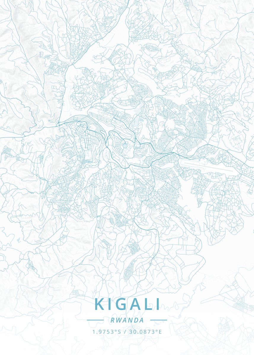 'Kigali Rwanda' Poster, picture, metal print, paint by Designer Map Art ...