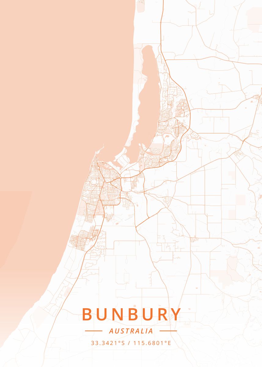 'Bunbury Australia' Poster, picture, metal print, paint by Designer Map ...