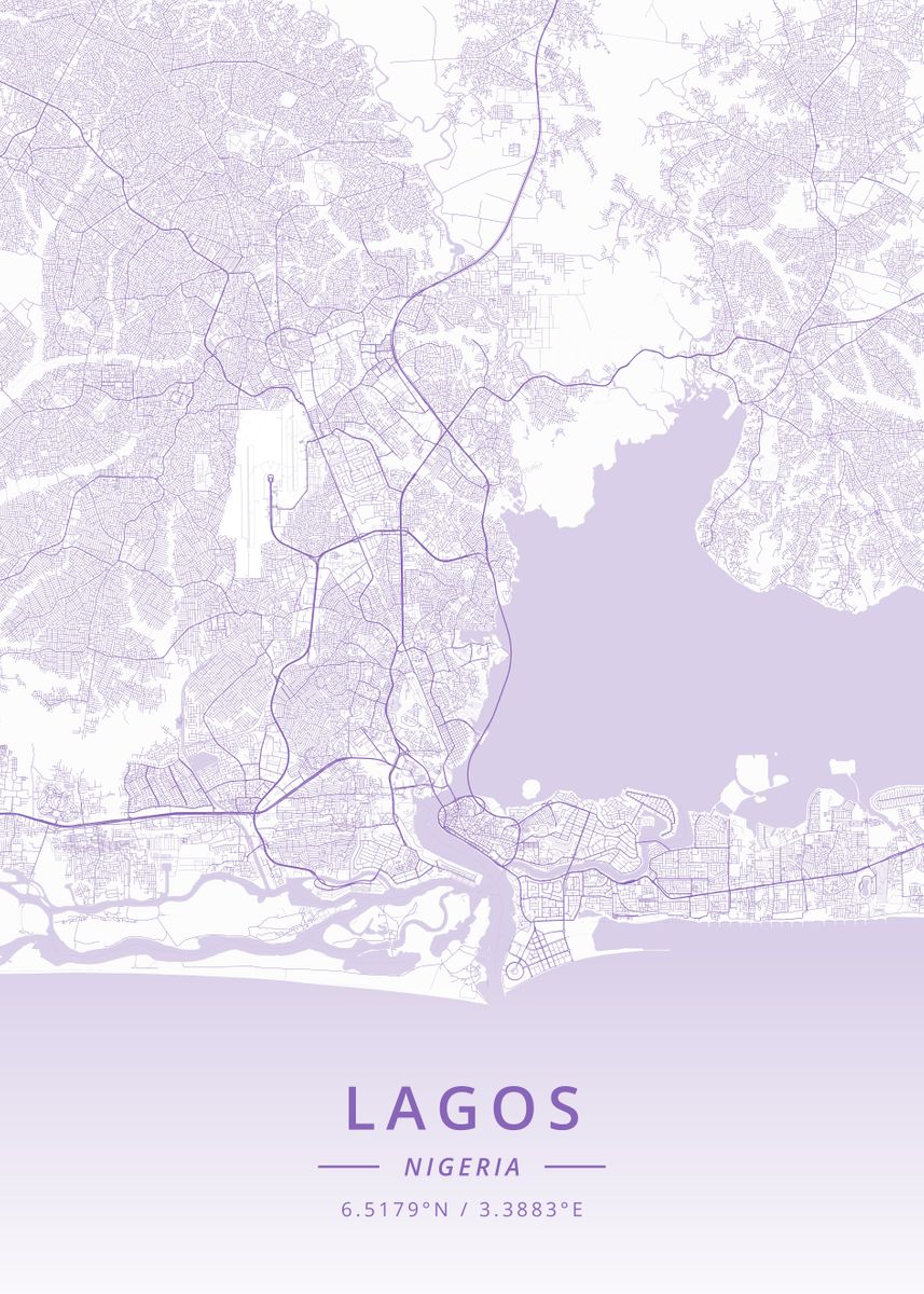 'Lagos Nigeria' Poster, picture, metal print, paint by Designer Map Art ...