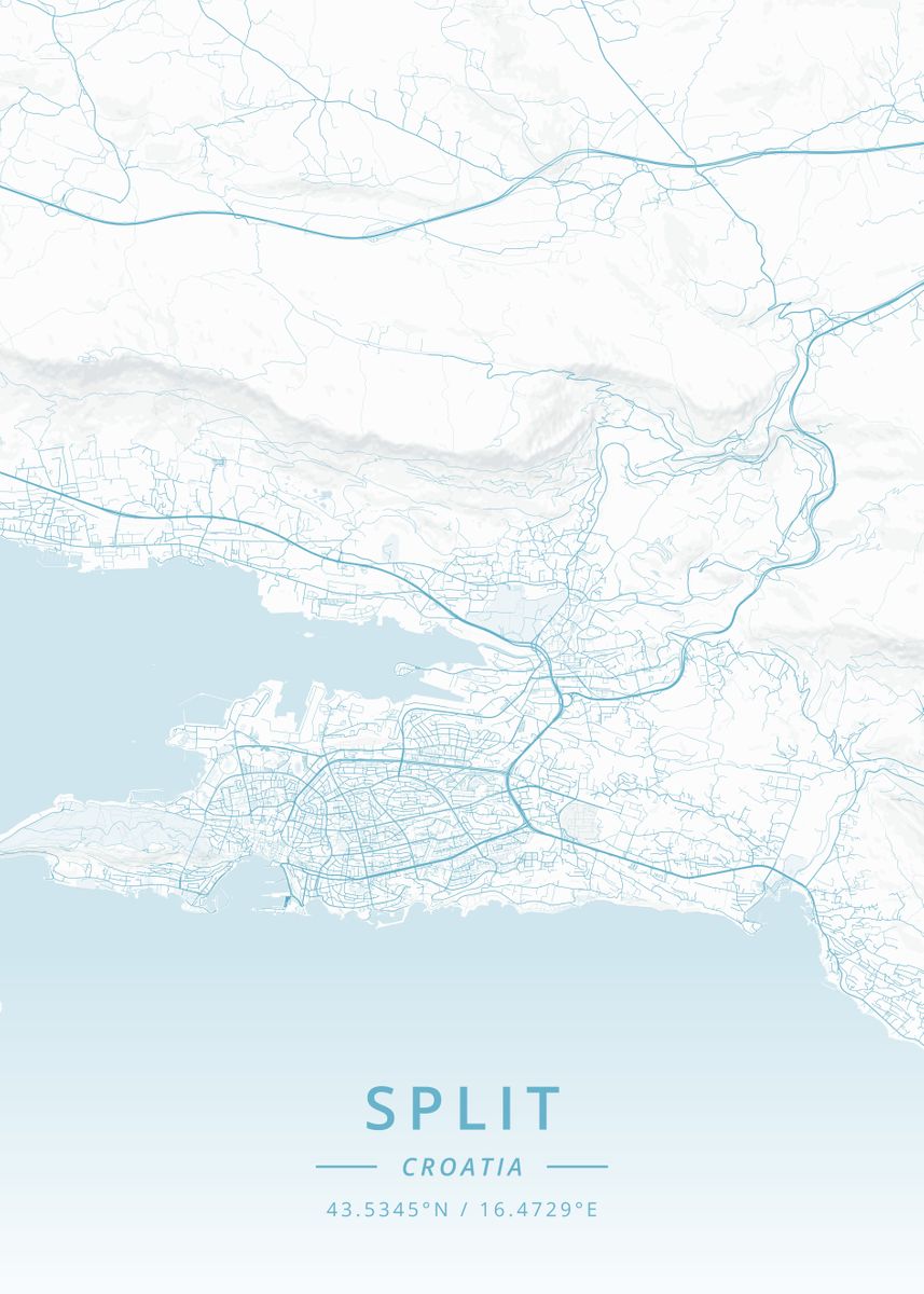 'Split Croatia' Poster, picture, metal print, paint by Designer Map Art ...