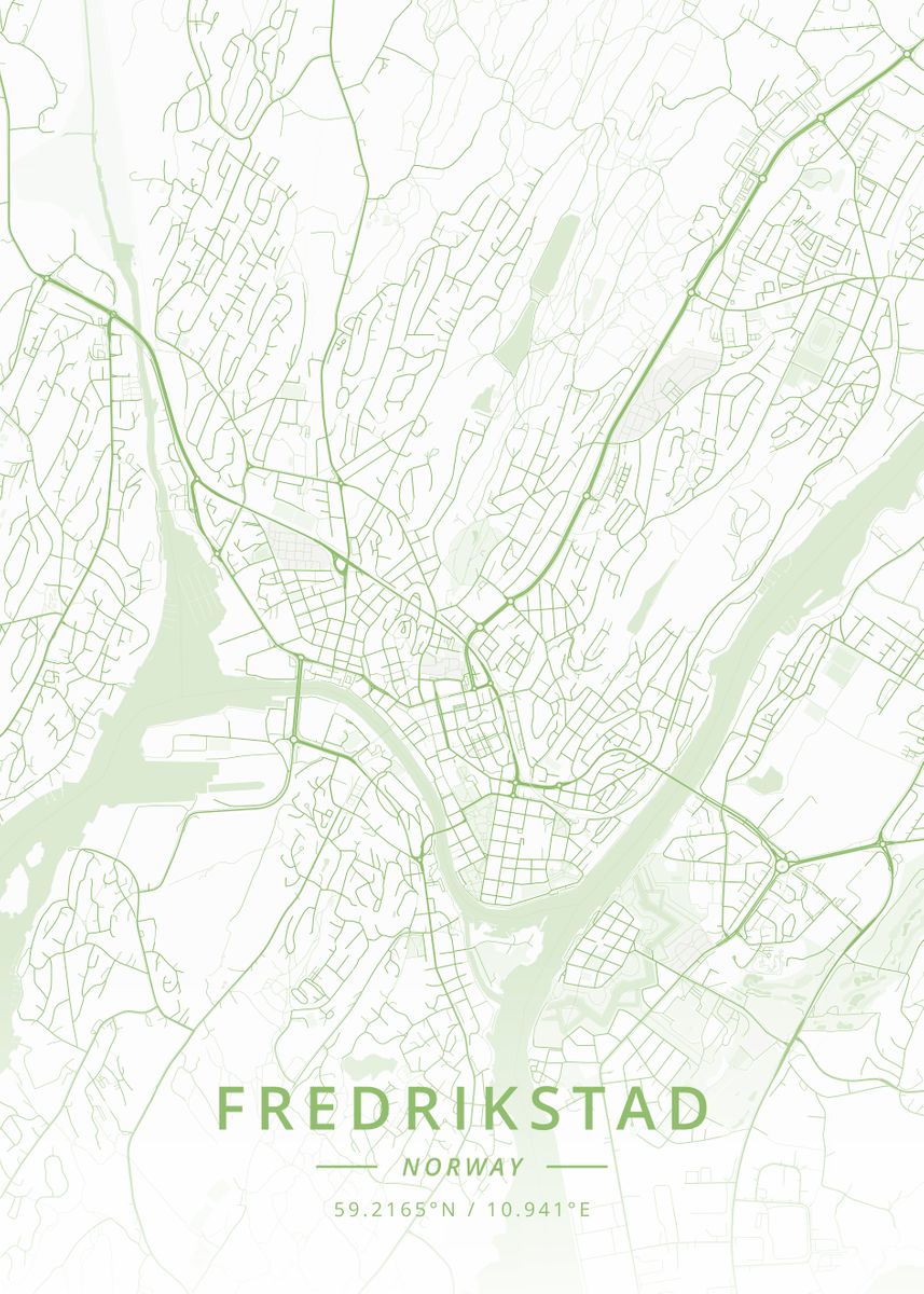 'Fredrikstad Norway' Poster, picture, metal print, paint by Designer Map Art | Displate