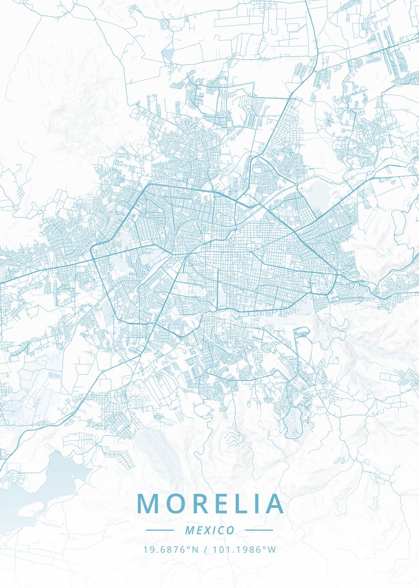 'Morelia Mexico' Poster, picture, metal print, paint by Designer Map ...